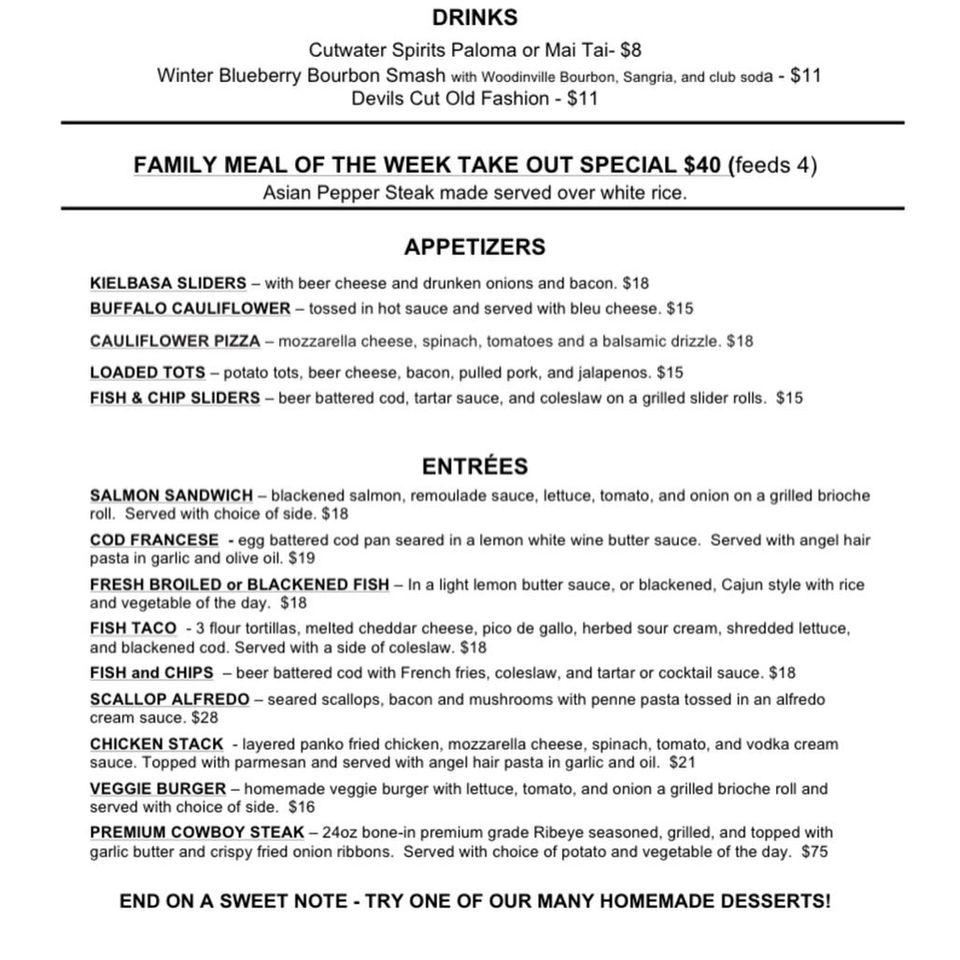 Menu at 13 North pub & bar, Malta