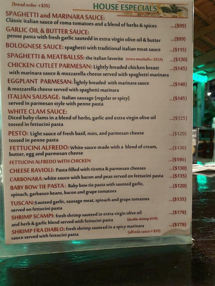 Menu at A Taste Of Italy restaurant, Puerto Vallarta