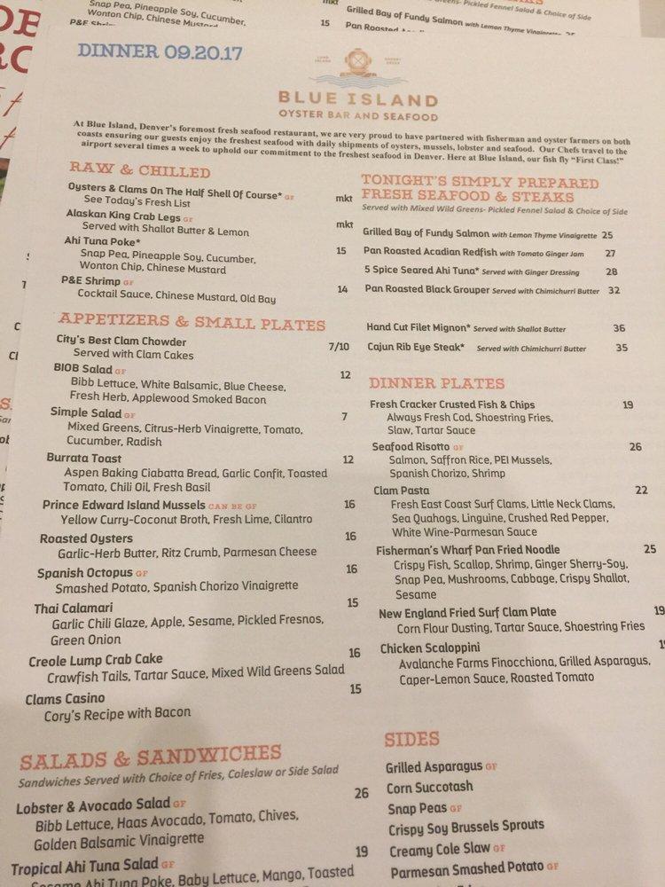 Menu at Blue Island Oyster Bar & Seafood, Denver, E 2nd Ave