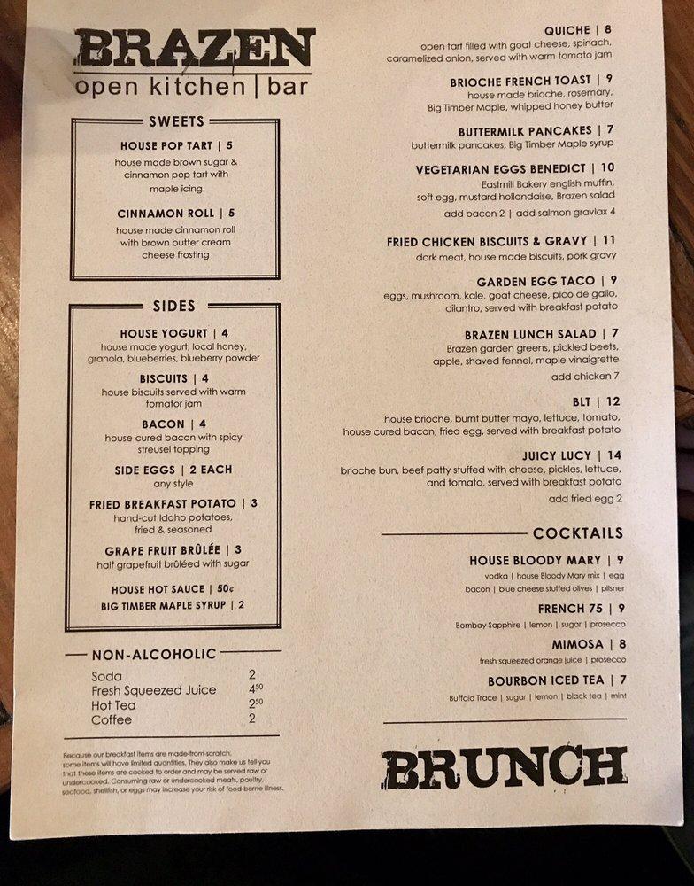 Menu at Brazen Open Kitchen Bar, Dubuque