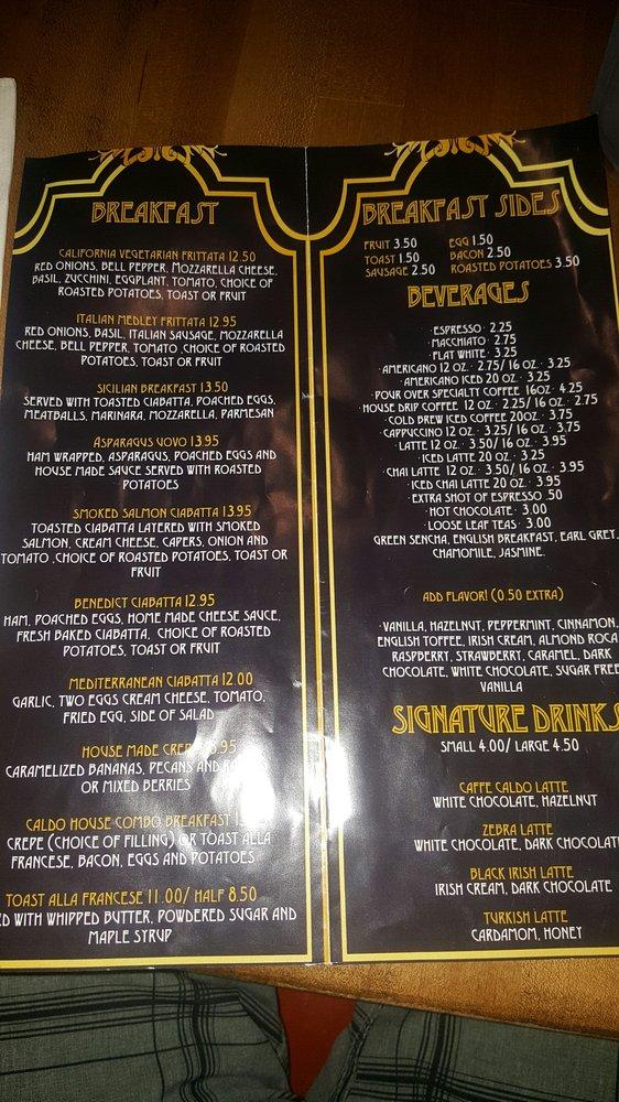 Menu at Caffe Caldo cafe, Huntington Beach