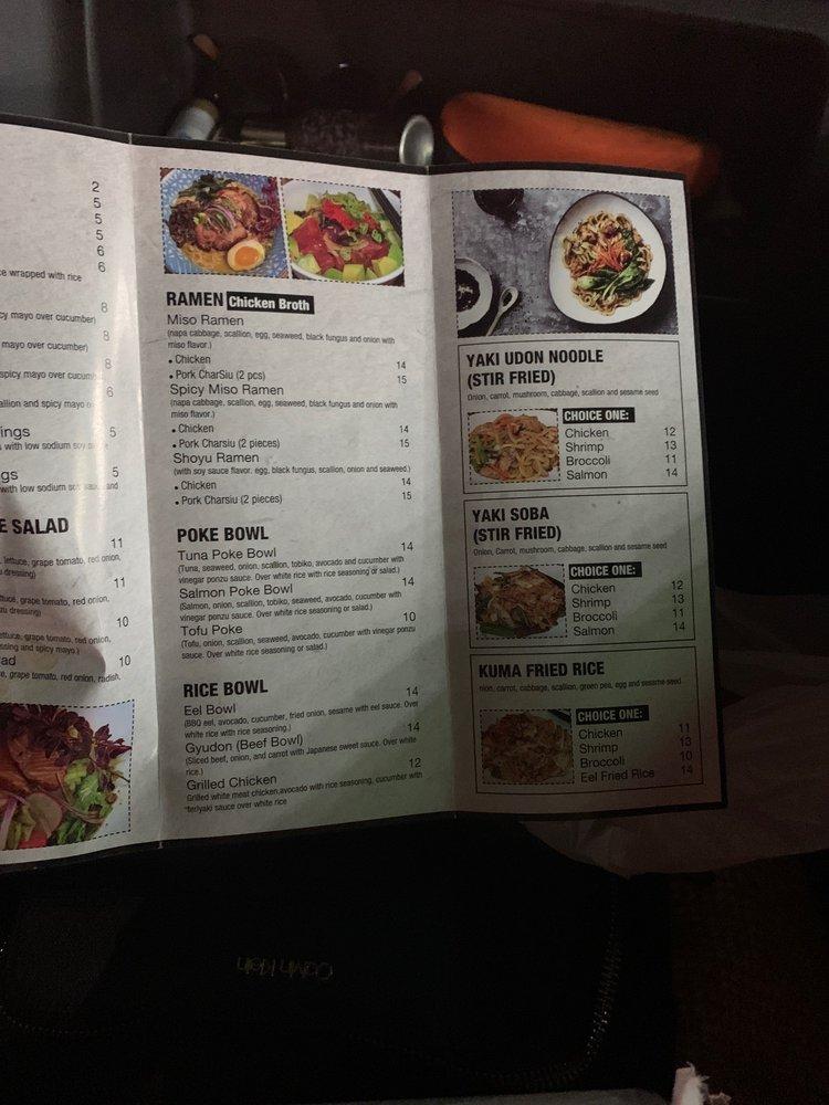 Menu at KUMA NYC restaurant, New York City