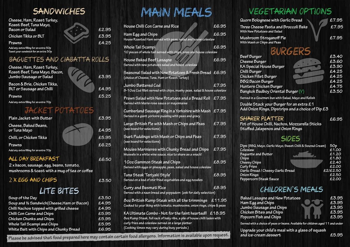 Menu at Kings Arms Hotel pub & bar, North Walsham