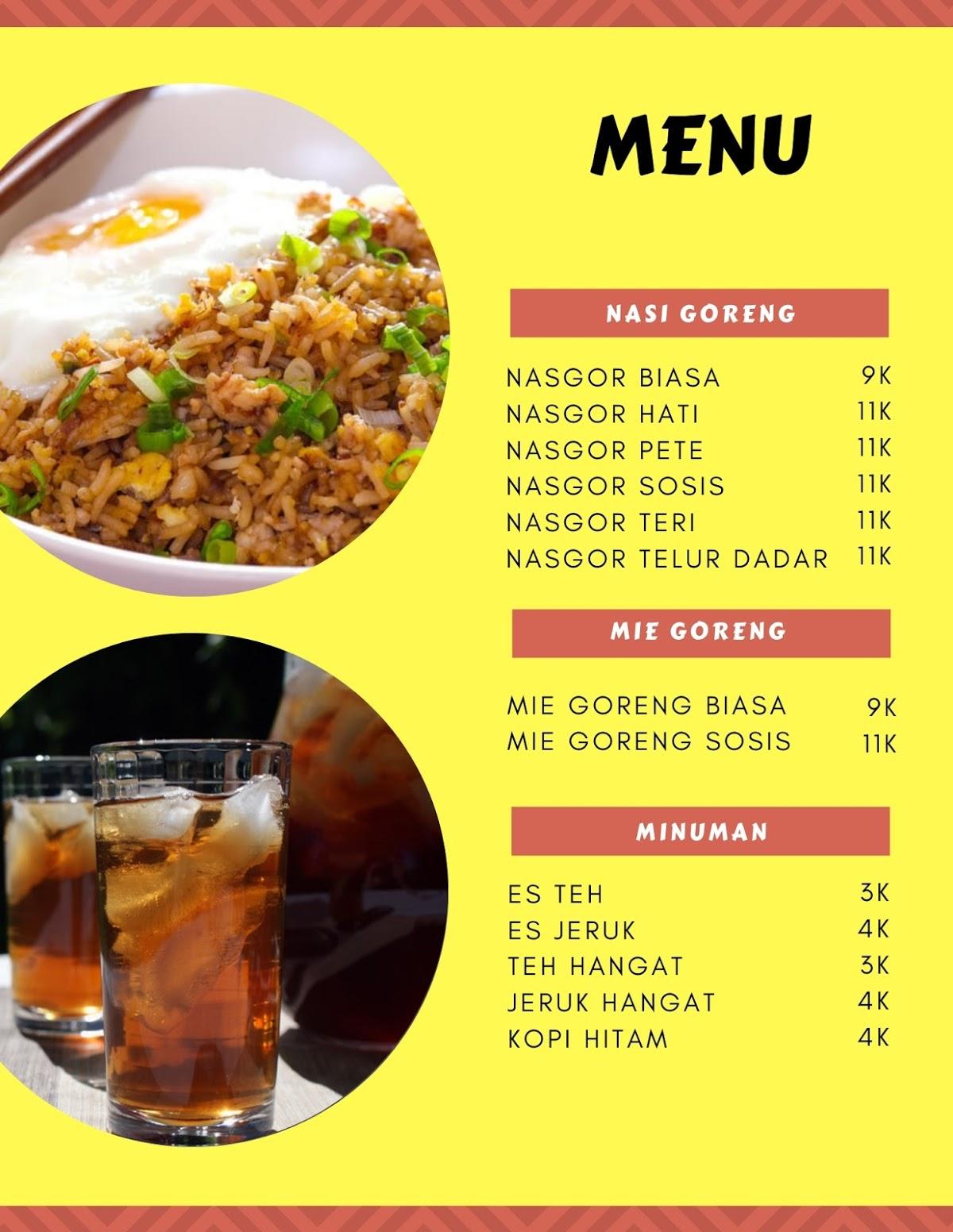 Menu at Nasi Goreng Tuman dan Juice restaurant, Malang