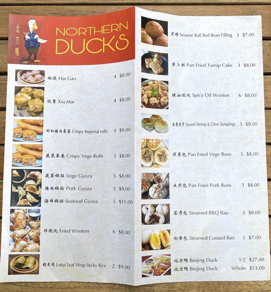Menu at Northern Ducks restaurant, San Francisco