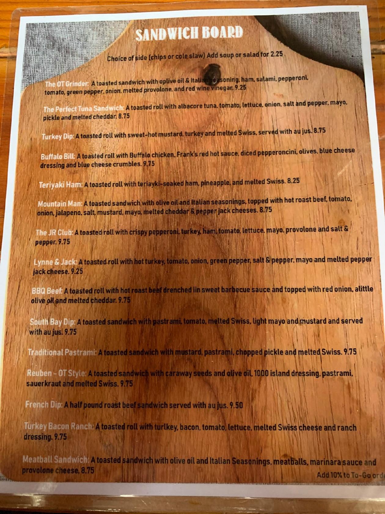 Menu at Oakland Tavern pub & bar, Oakland, 104 Locust St