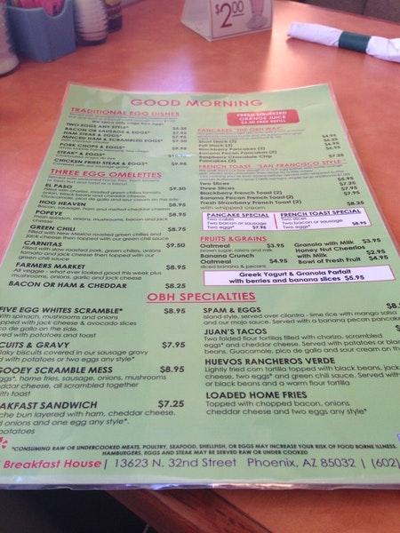 Menu at Original Breakfast House cafe, Phoenix, N 32nd St