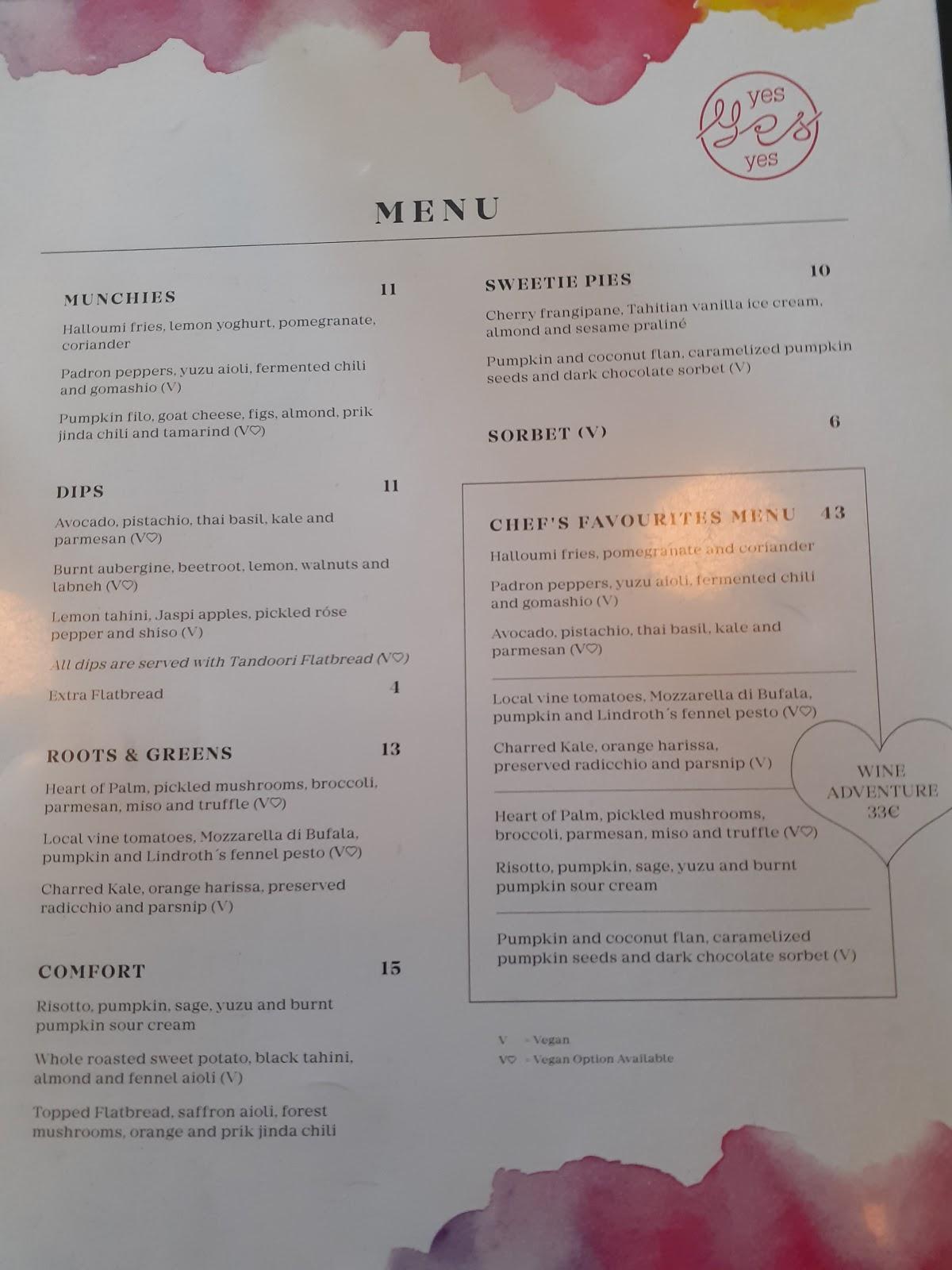 Menu at Restaurant Yes Yes Yes, Helsinki