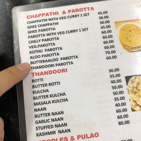 Menu at Saravana Bhavan, Munnar, 33P5+VVX