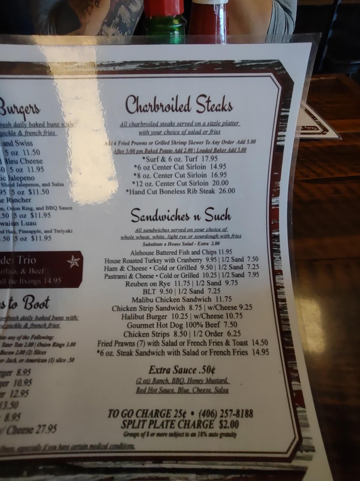 Menu at Scotty's Bar, Kalispell