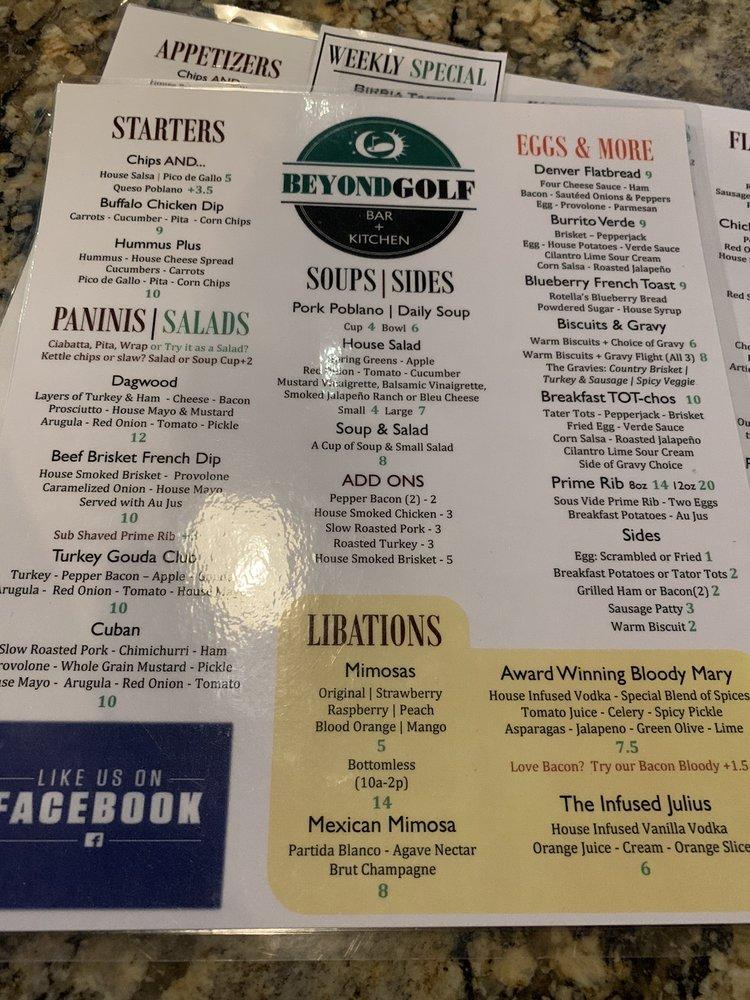 Menu at Beyond Golf - Bar + Kitchen, La Vista