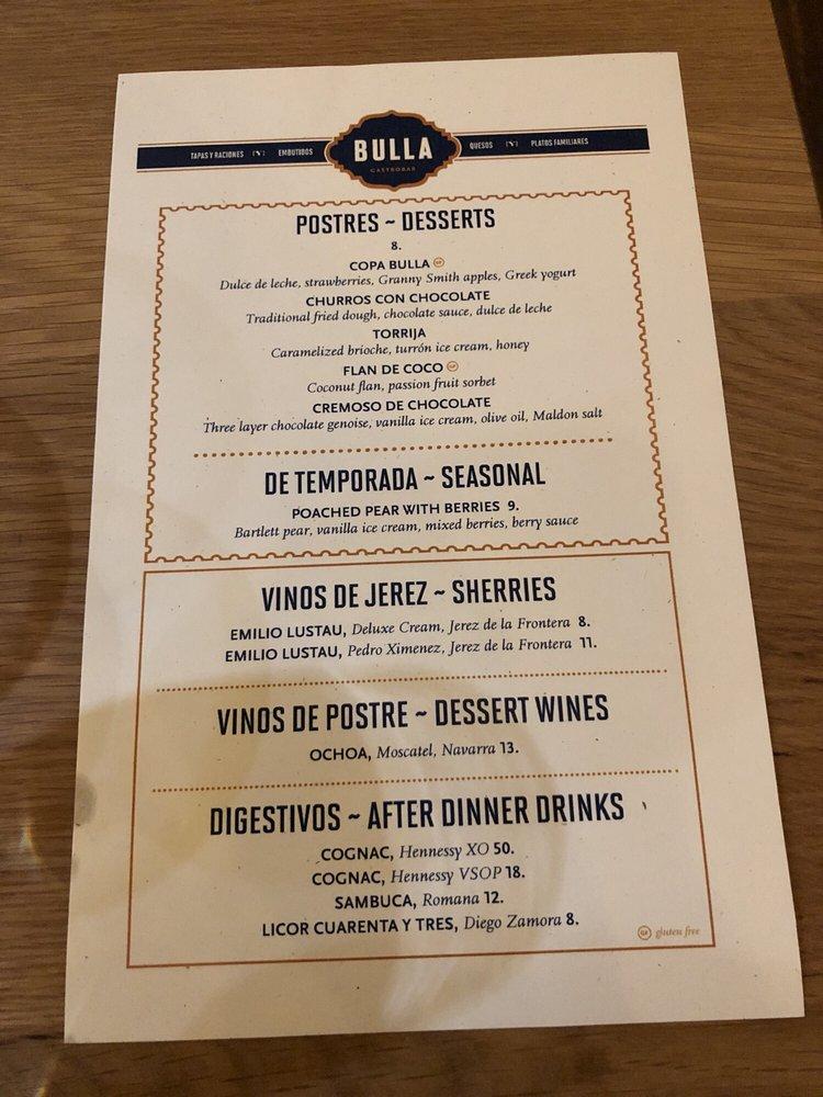 Menu at Bulla Gastrobar, Charlotte