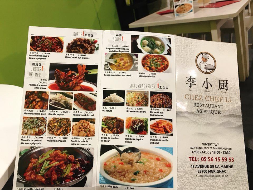 Menu au CHEZ CHEF LI 李小厨 restaurant, Bordeaux