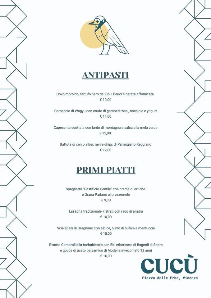 Menu at Cucù pub & bar, Vicenza