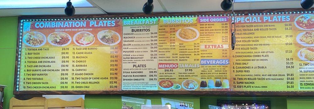 Menu at Jilbertito's Mexican Food restaurant, Glenwood Springs