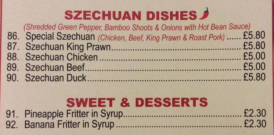 Menu at Mayfair Chinese fast food, Coventry