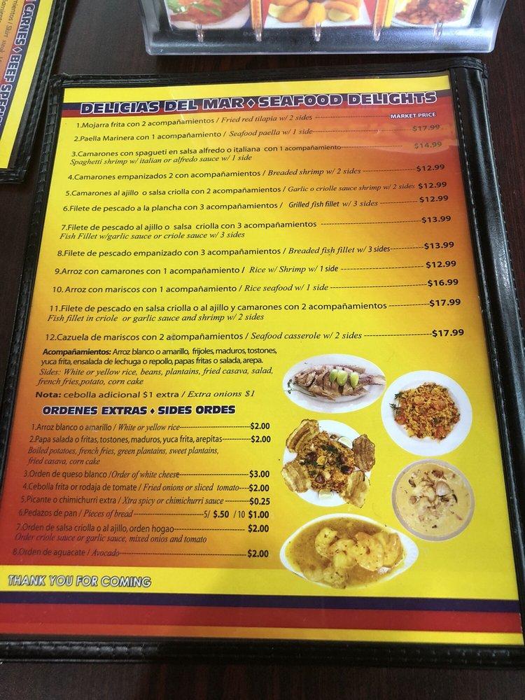 Menu at Mi Bandera restaurant, Tampa