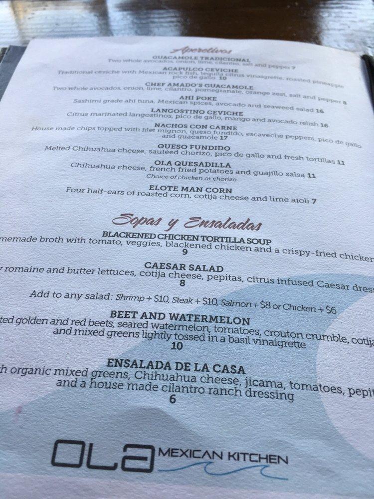 Menu at Ola Mexican Kitchen restaurant, Huntington Beach
