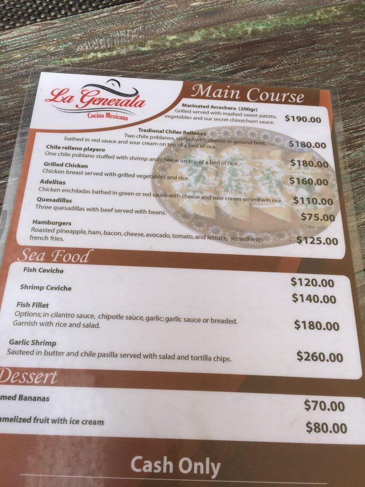 Menu at Restaurante La Generala, Todos Santos