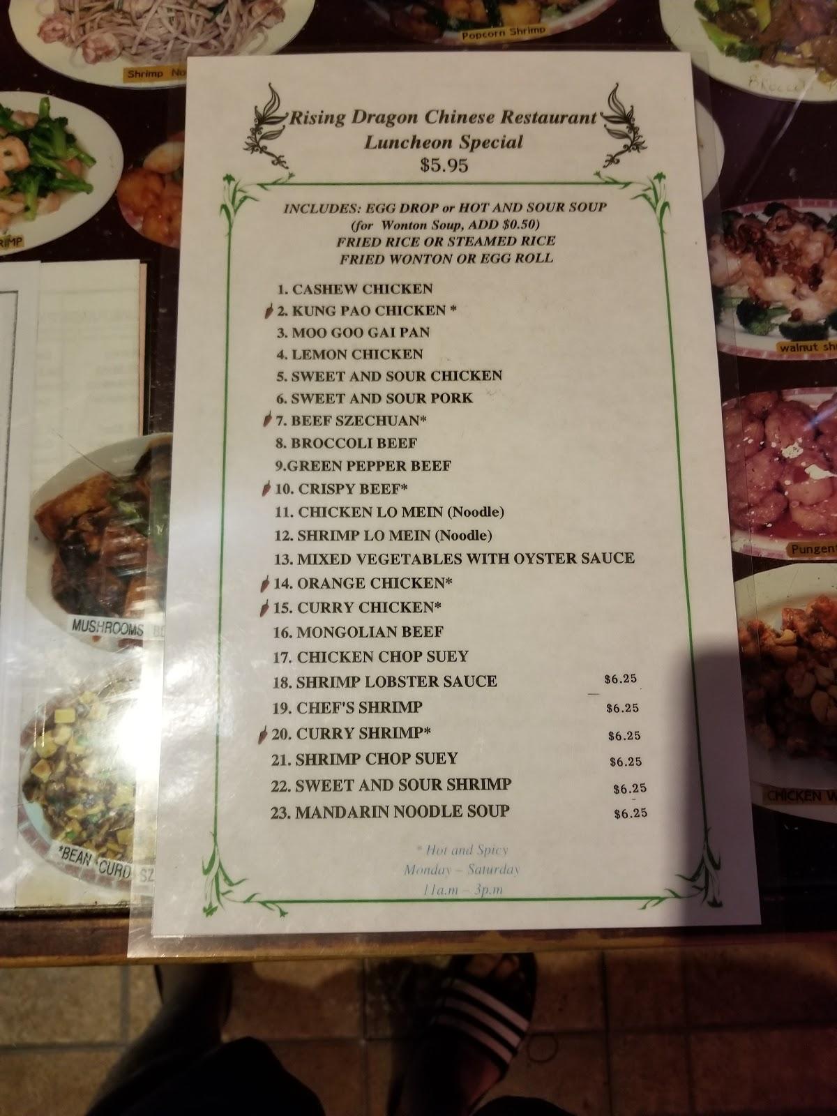Menu at Rising Dragon Chinese Restaurant, San Diego
