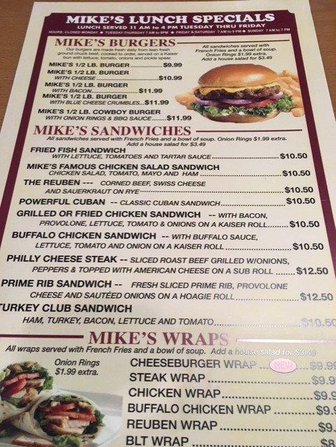 Menu at The Original Mike's Grill steakhouse, Bartow