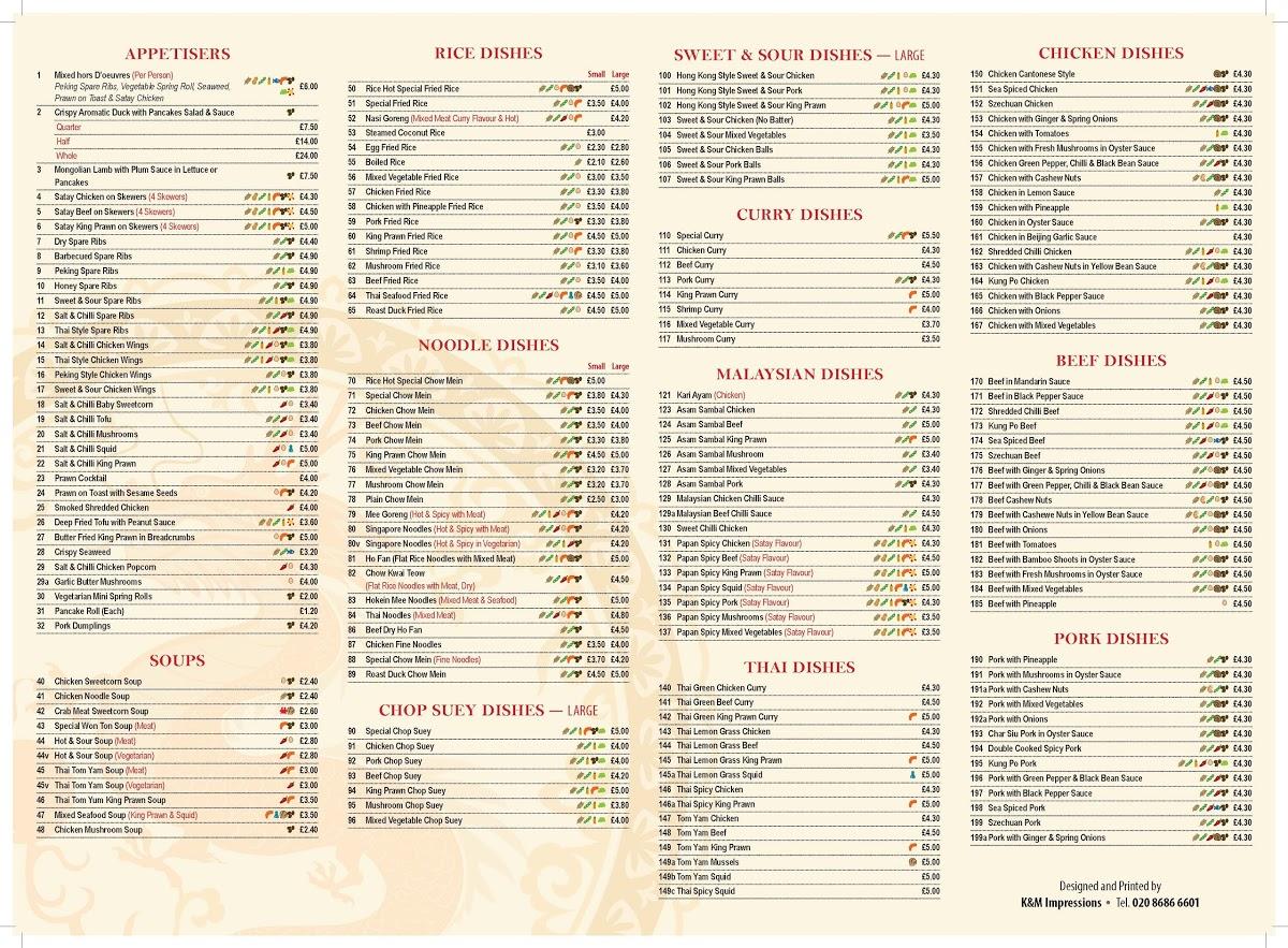 Menu at The Rice Hut restaurant, London, 140 Maple Rd