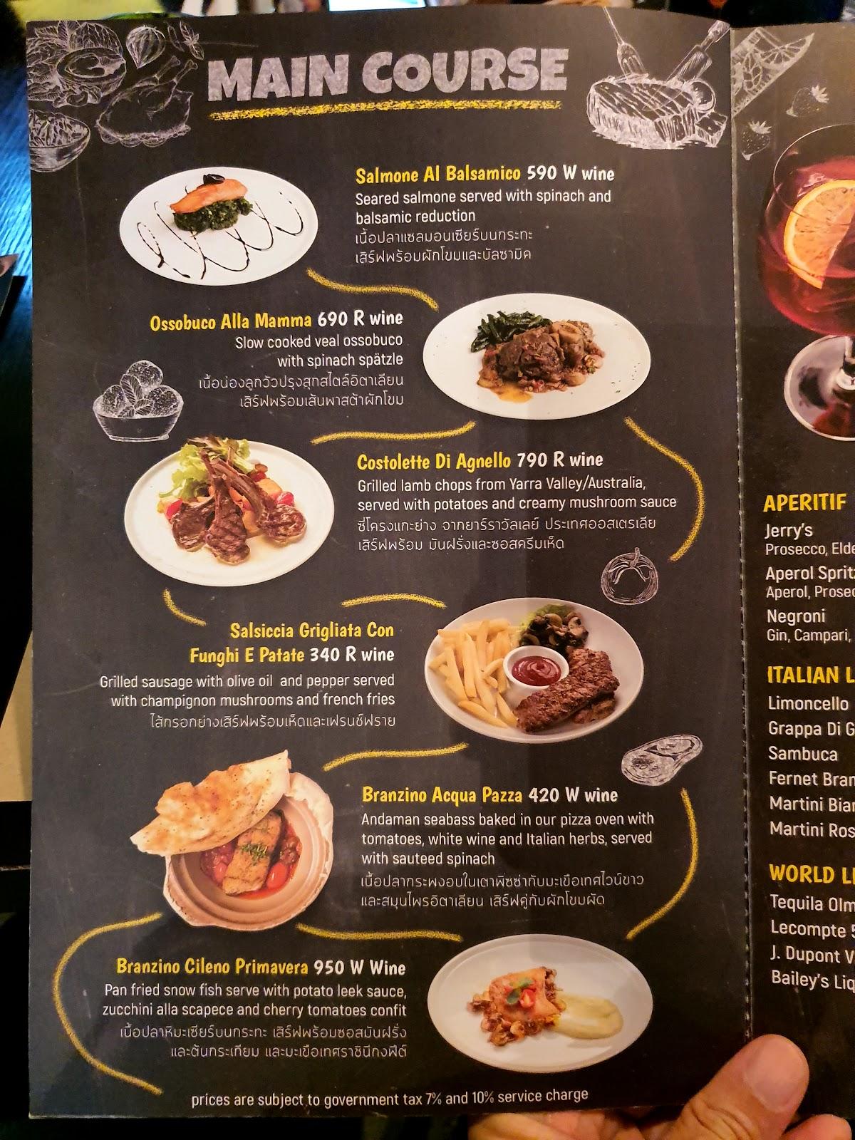 Menu at Ciao Pizza restaurant, Bangkok, The Crystal Veranda