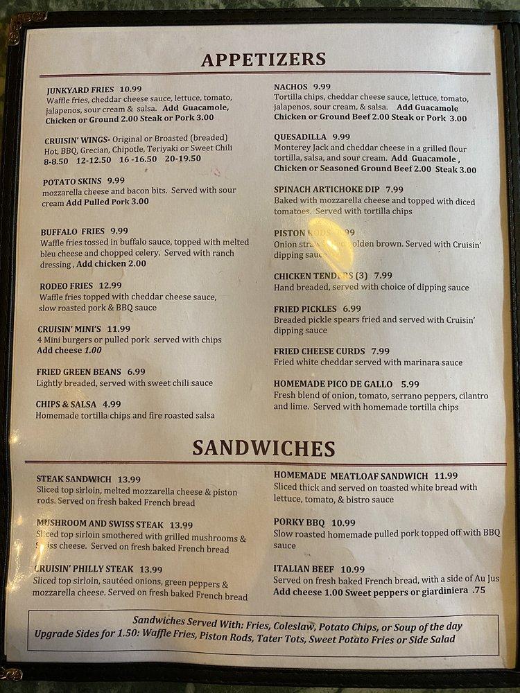 Menu at Cruisin Gilbert’s pub & bar, Gilberts