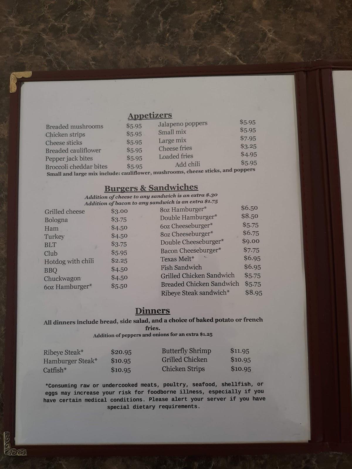 Menu at Fox Den restaurant, Del Rio, 790 TN-107