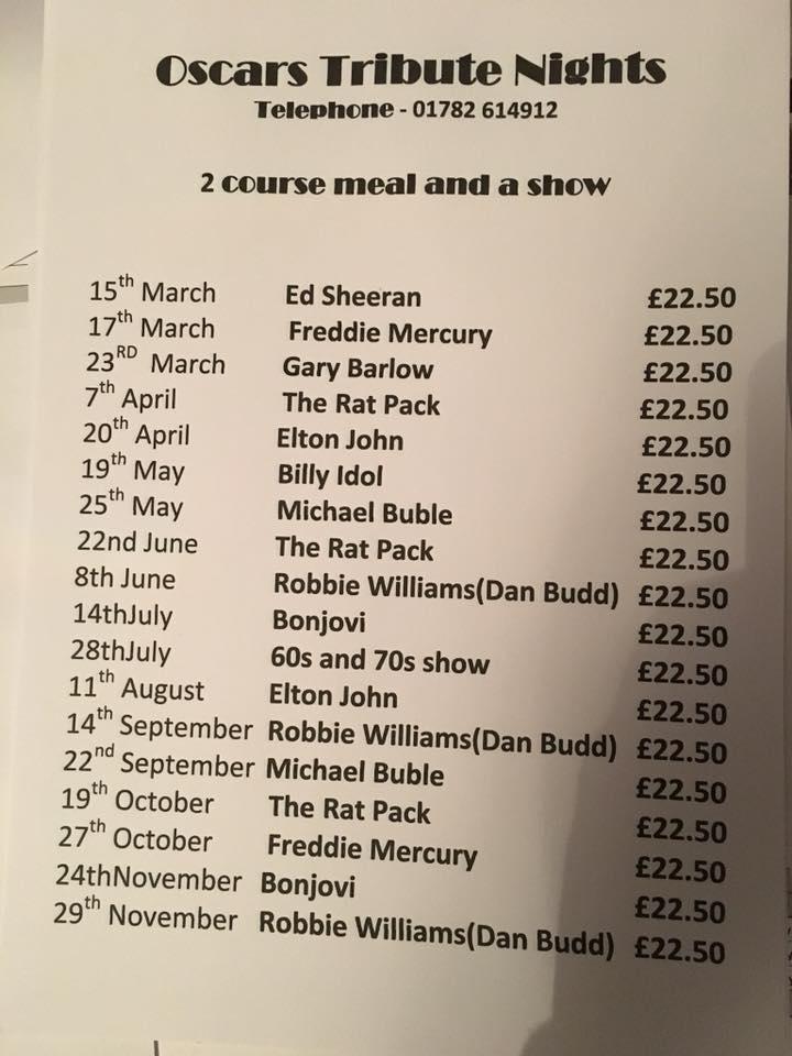 Menu at Oscar's Restaurant, Newcastle-under-Lyme