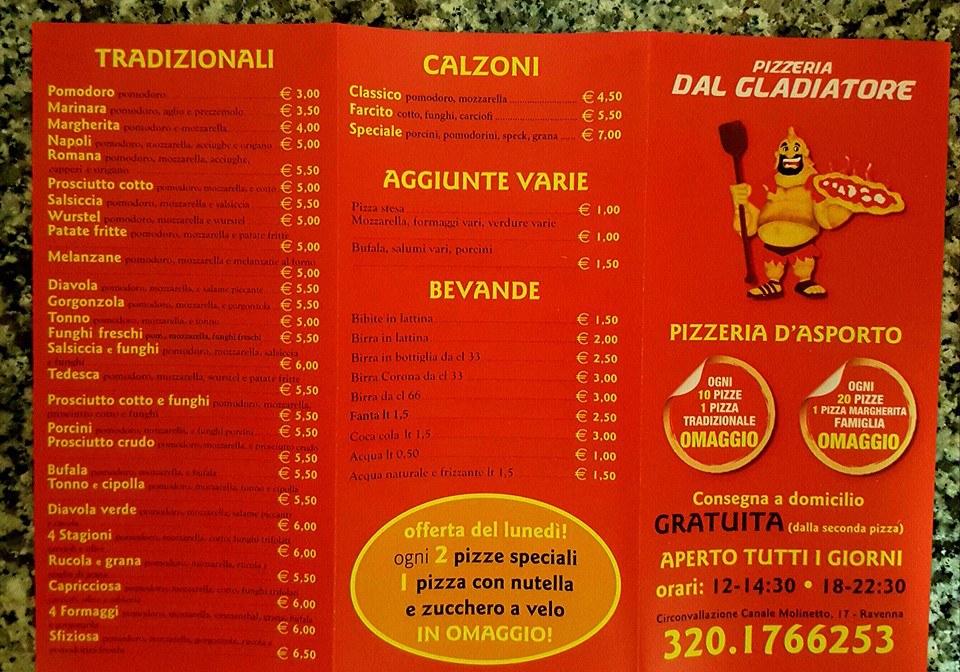 Carta de Pizzeria Dal Gladiatore, Ravena