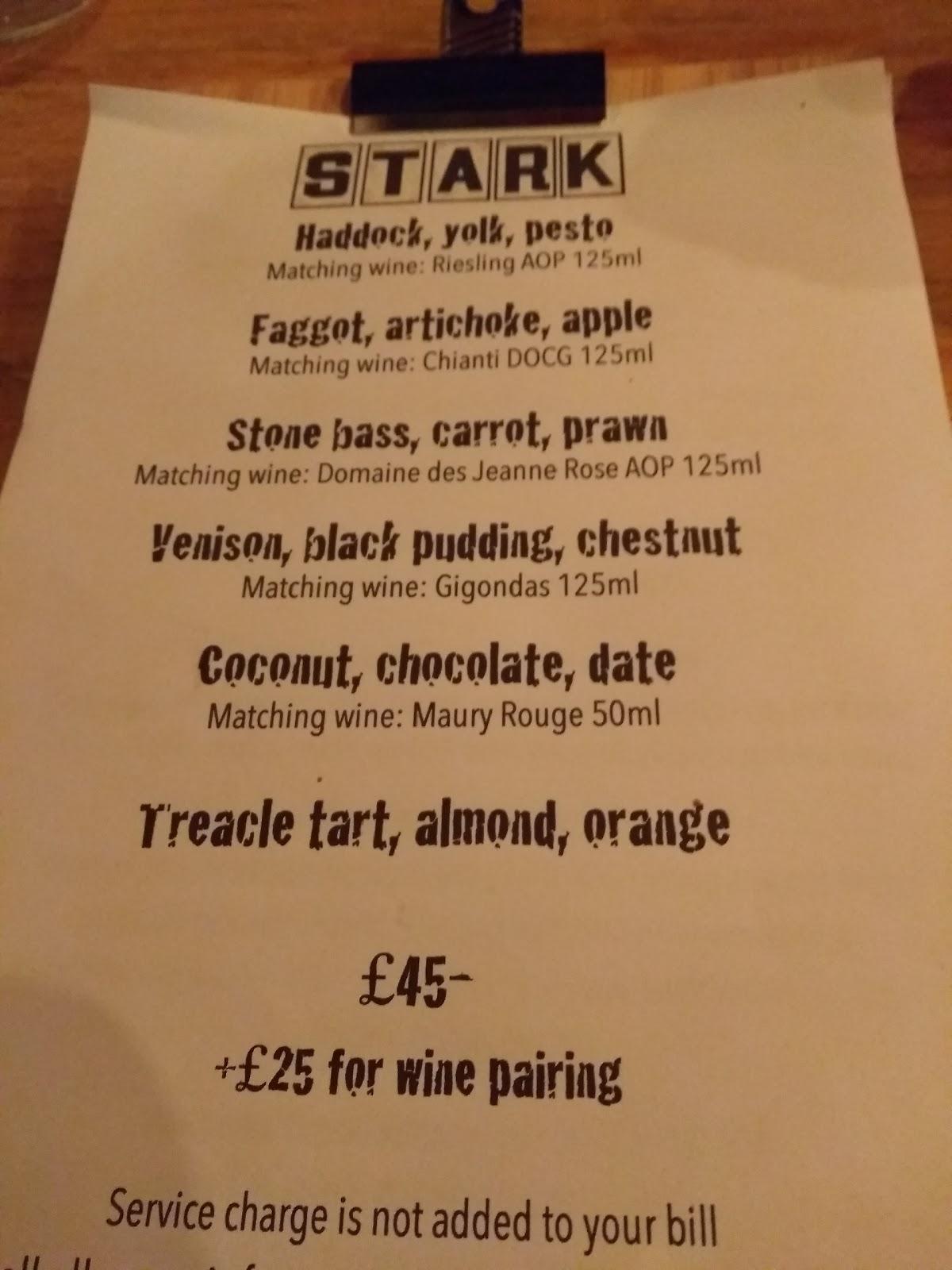 Menu at STARK restaurant, Broadstairs