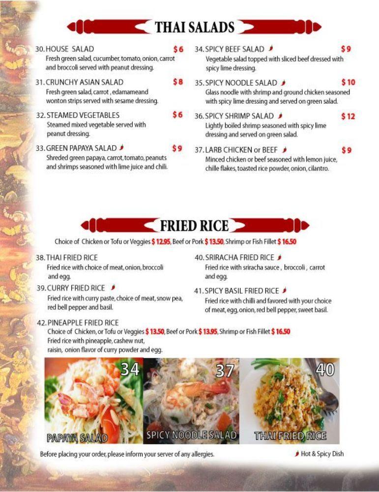 Menu at Thai Basil restaurant, Black Mountain