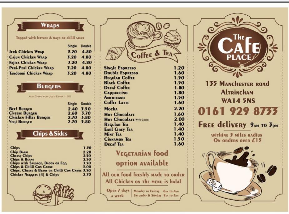 Menu at The Cafe Place, Altrincham
