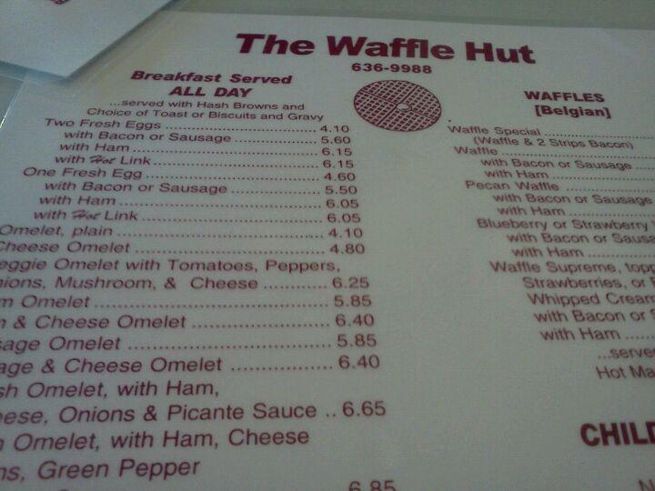 Menu at Waffle Hut restaurant, Rogers