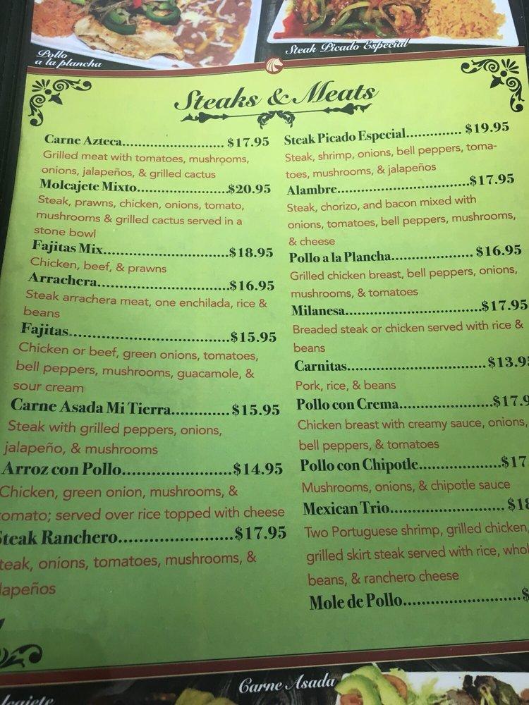 Menu at Mi Tierra restaurant, Santa Rosa, Airway Dr