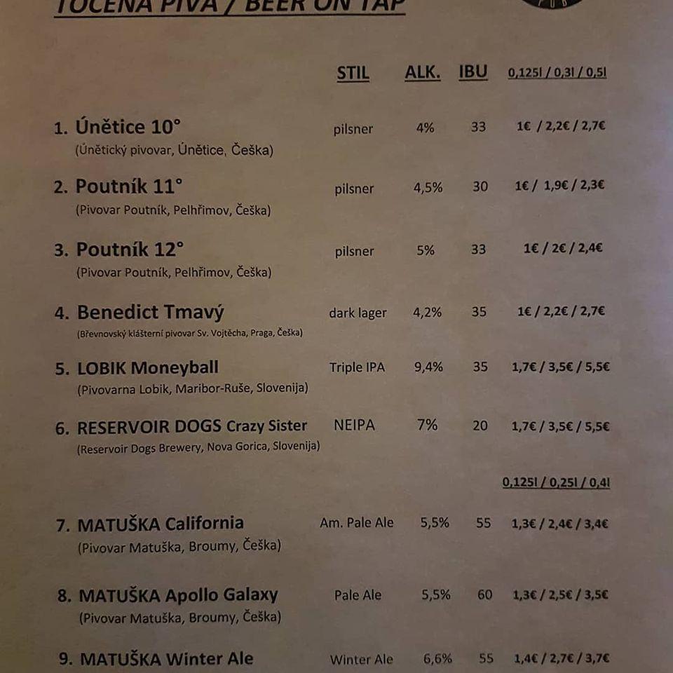 Menu da Pub Gambrinus, Marburgo