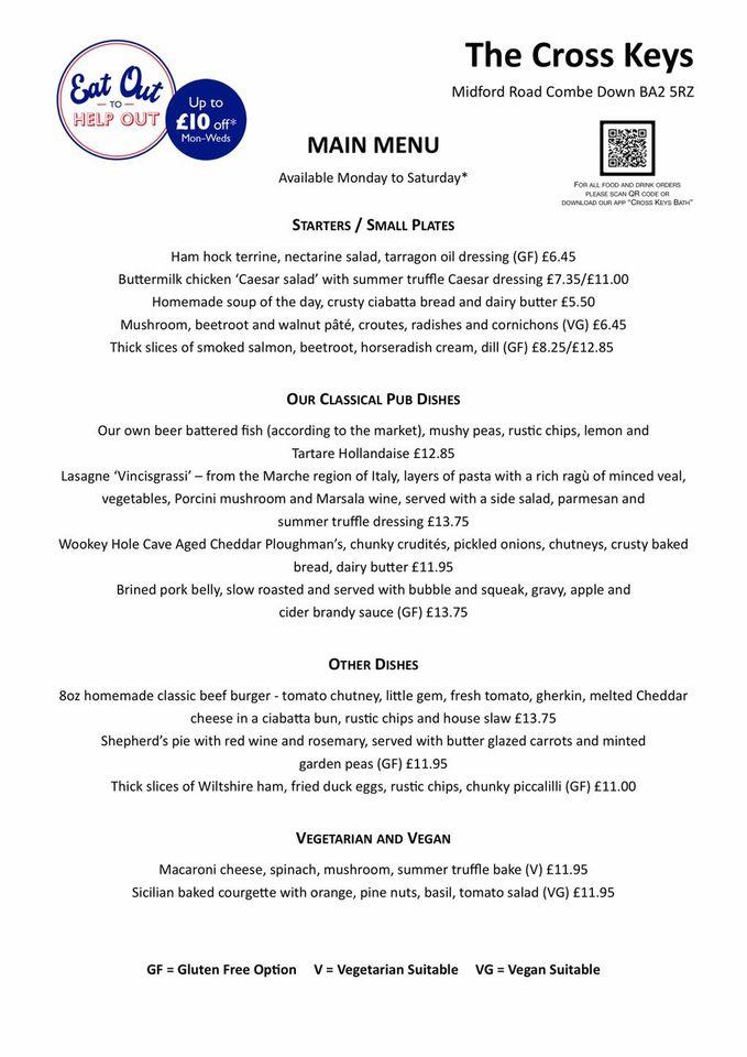 Menu at The Cross Keys pub & bar, Bath