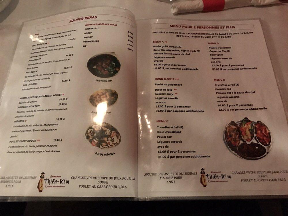 Menu at Restaurant Thiên-Kim, L'Ancienne-Lorette