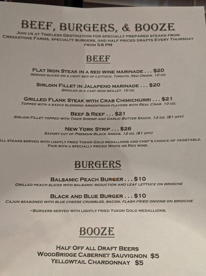 Menu at Timeless Destination pizzeria, Wellsboro