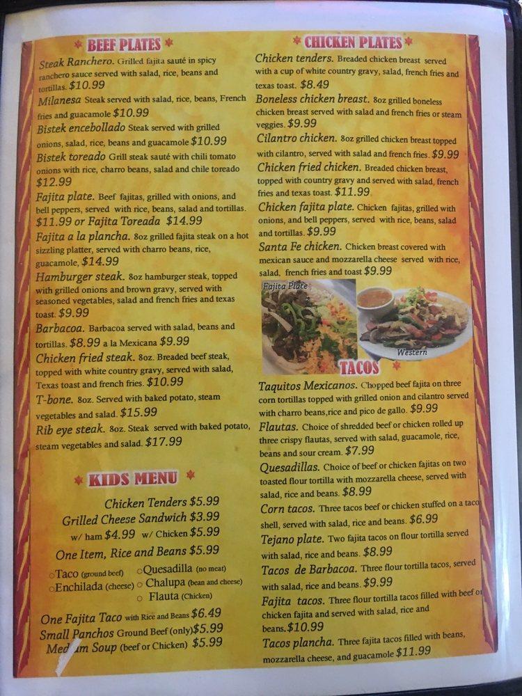 Menu at Zamoras' Restaurant, McAllen, N 23rd St