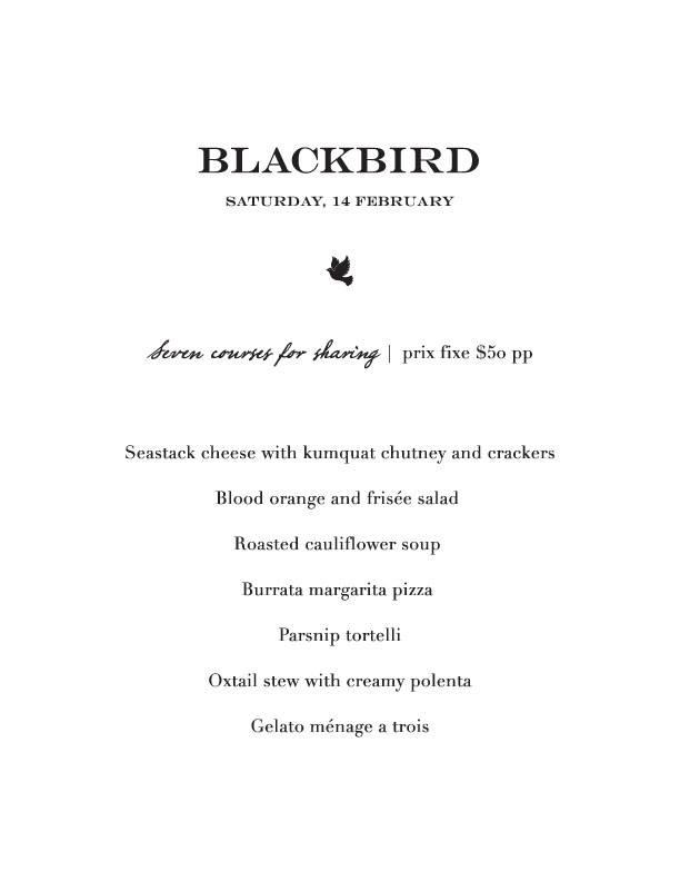 Menu at Blackbird restaurant, Bozeman