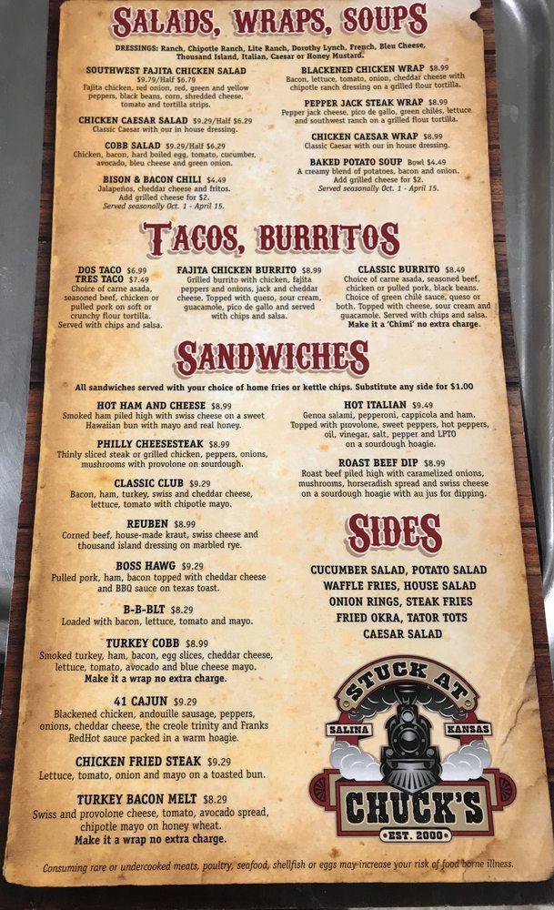 Menu at Chuck's Bar, Salina