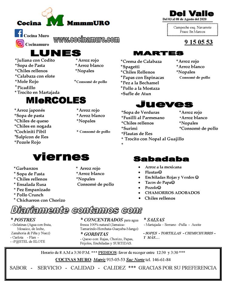 Menu at Cocina Muro restaurant, Aguascalientes
