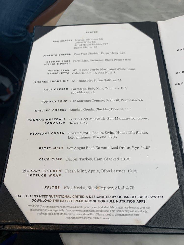 Menu at Cure pub & bar, Kenner