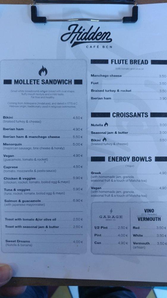 Menu at Hidden Coffee Roasters - El Born cafe, Barcelona