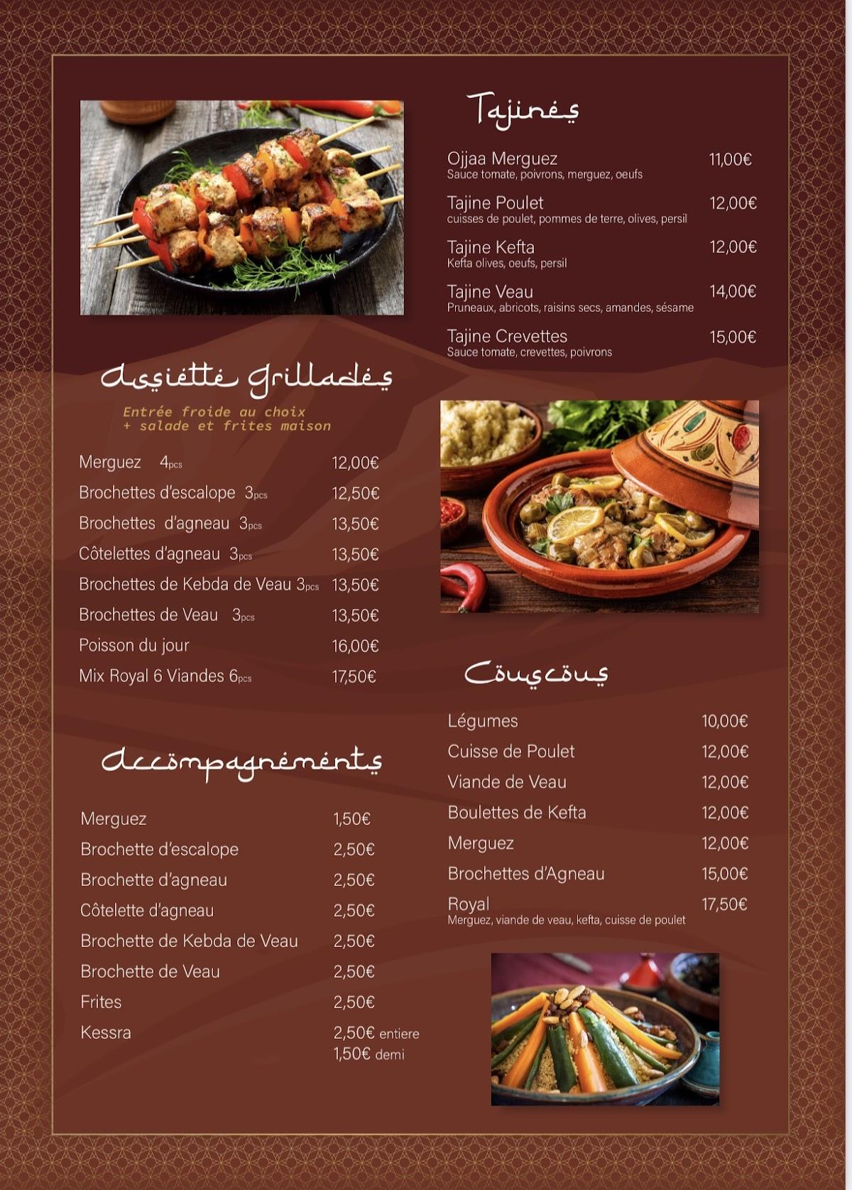 Menu au Jedda restaurant, Mulhouse