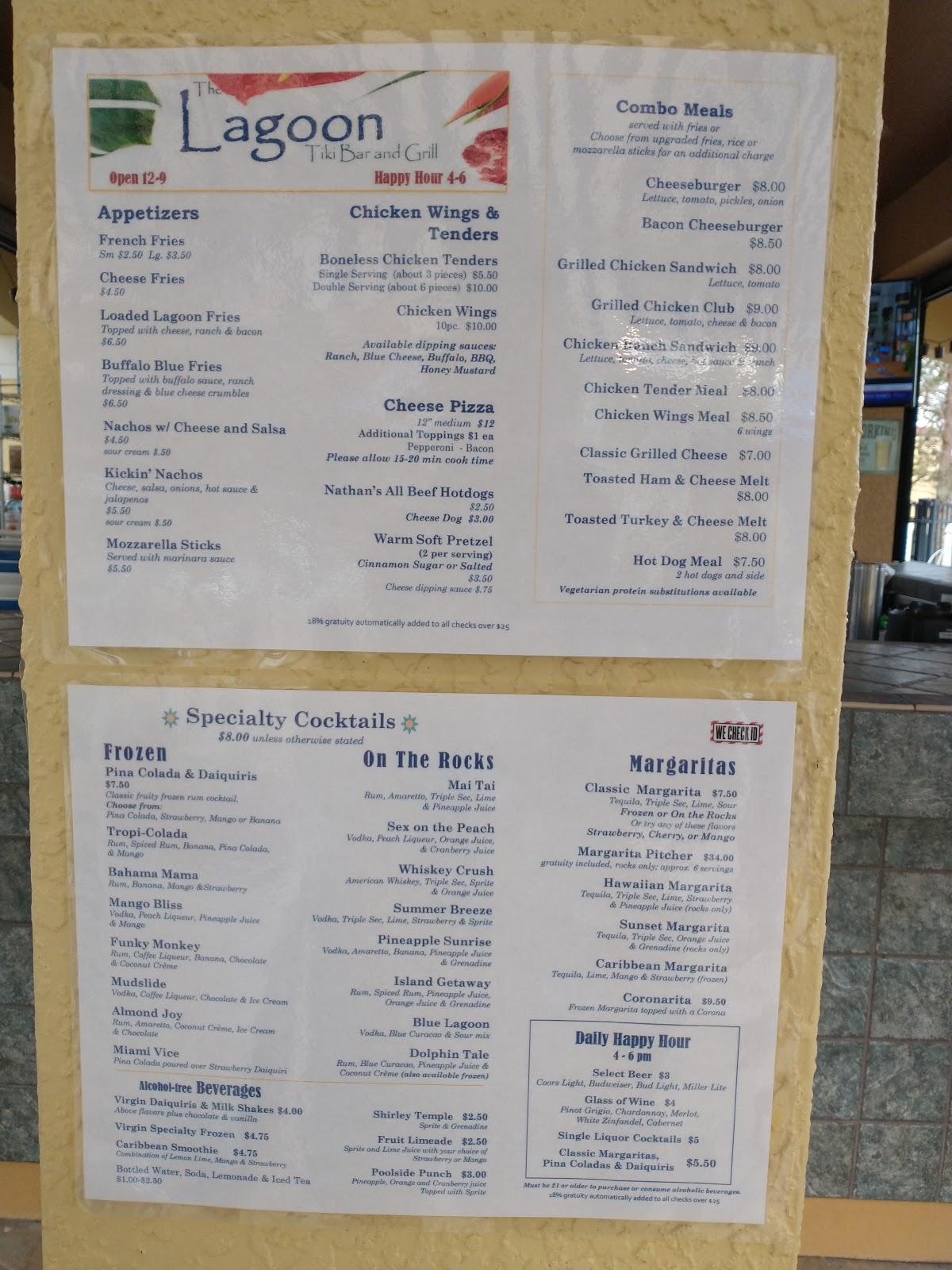 Carta de Lagoon Tiki Bar & Grill, Kissimmee