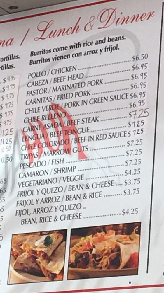 Menu at Ay Chihuahua restaurant, Fillmore