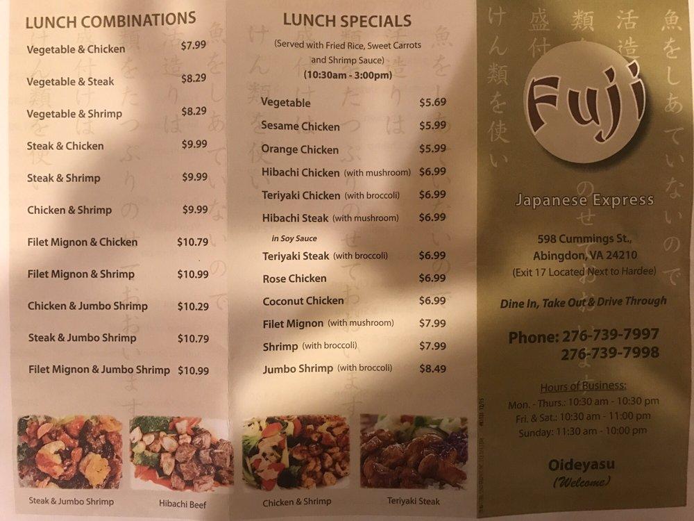 Menu at Fuji Japanese Express restaurant, Abingdon